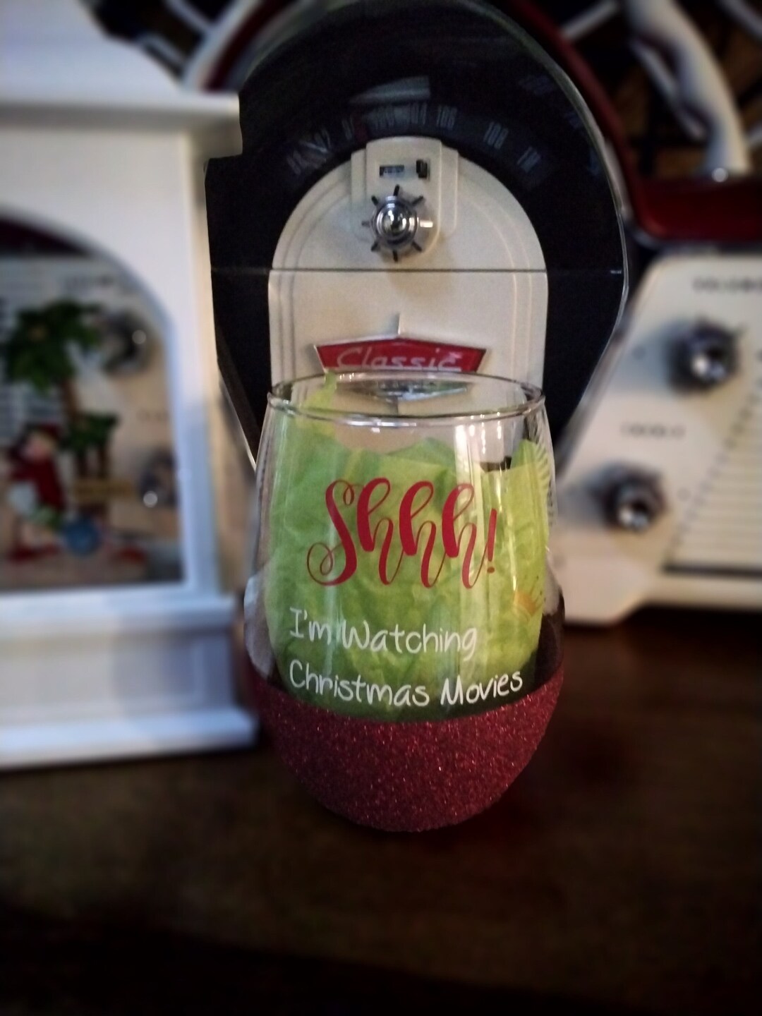 Christmas Wine Glass,shhh Watching Christmas Movie, Christmas Wine Gift ...