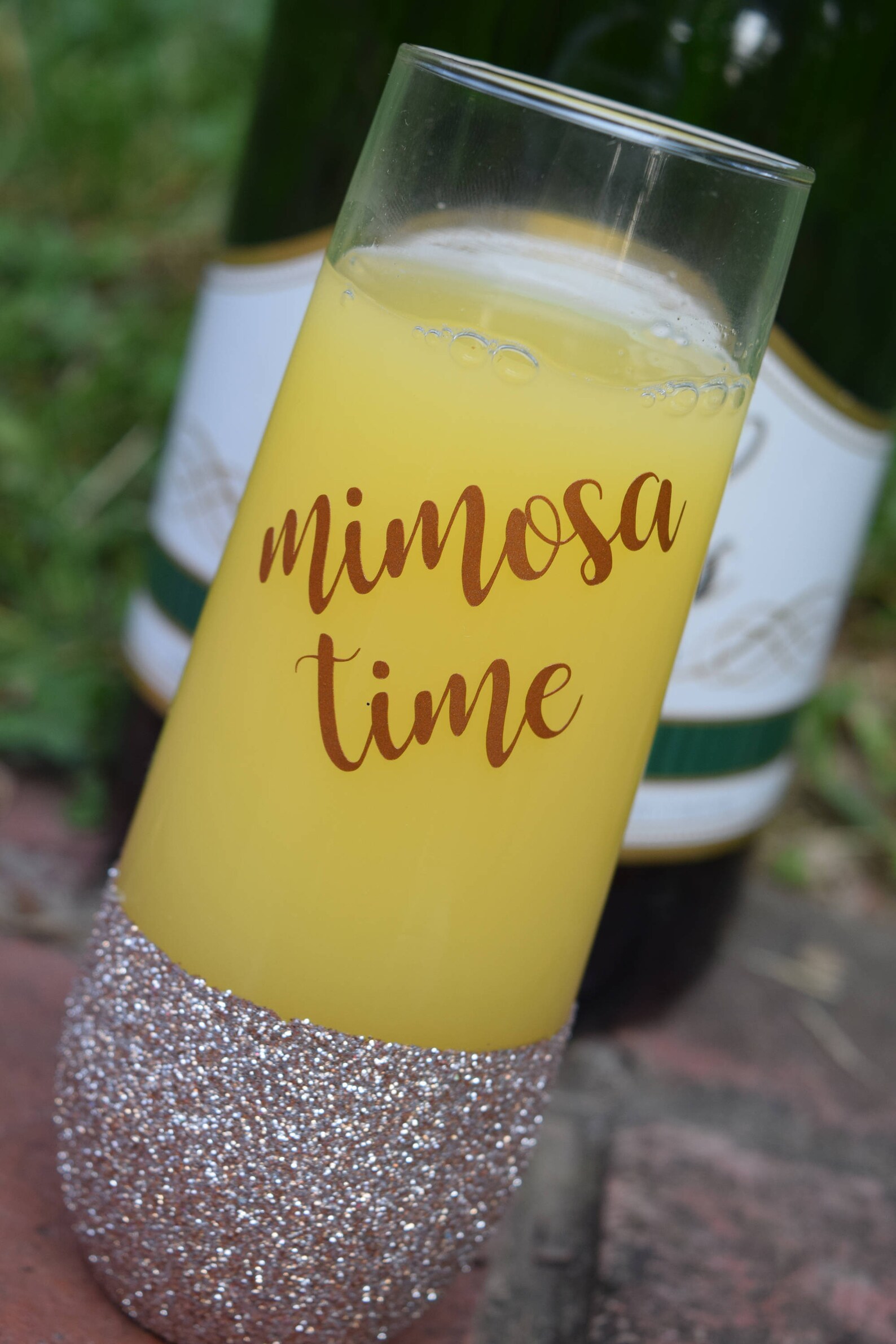 Mimosa Time Mimosa Gift Glitter Champagne Flutes Stemless - Etsy