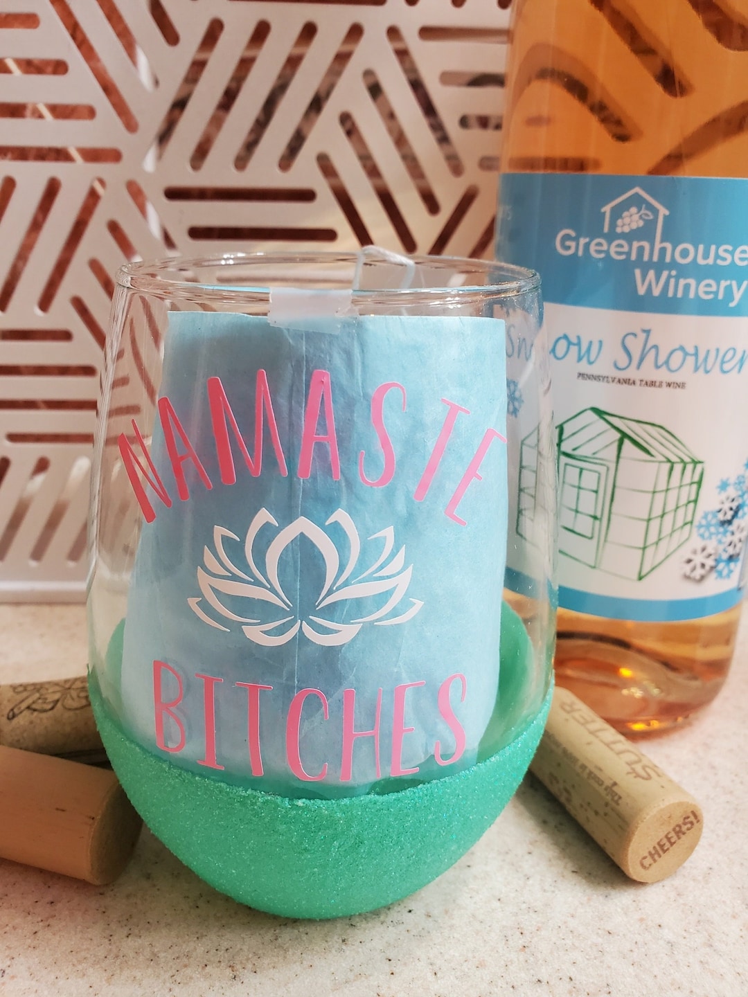 Namaste Bitches, Namaste, Yoga Teacher, Glitter Wine Glass, Yoga Wine ...