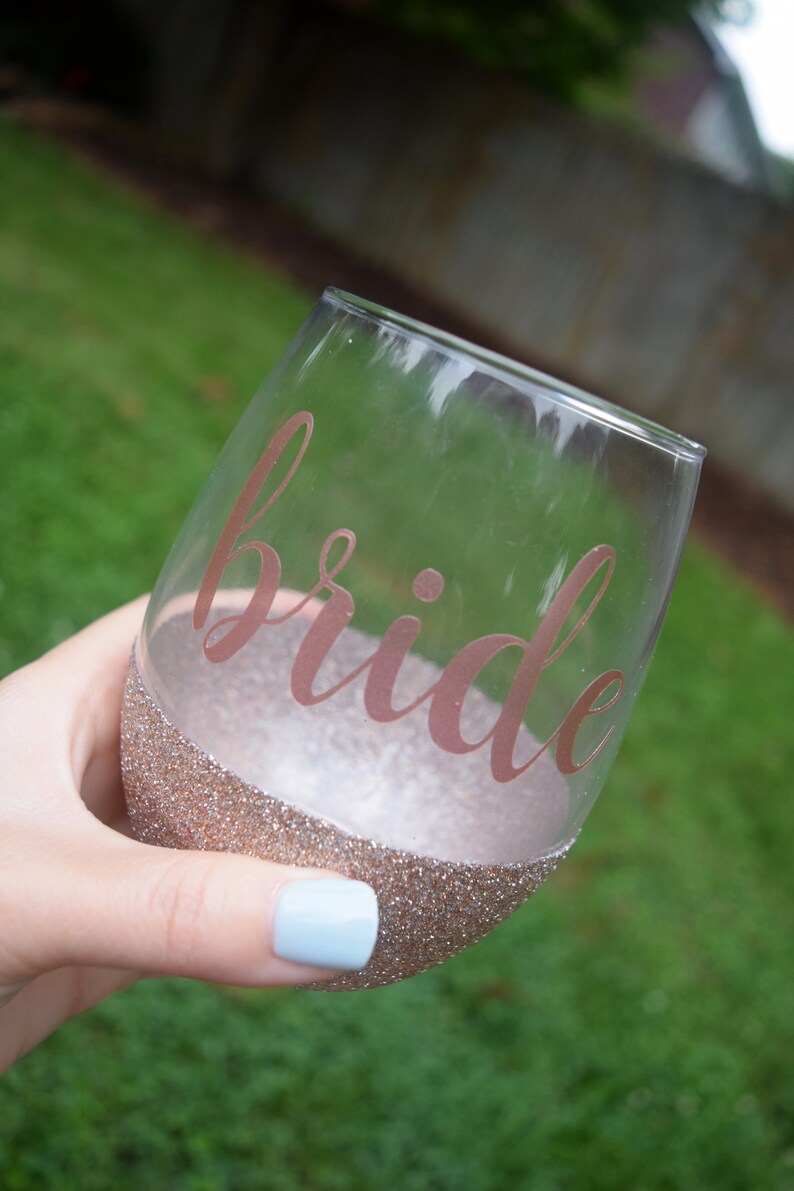 Glitter Wine Glass Bride Wine Glass Rose Gold Winebride to | Etsy