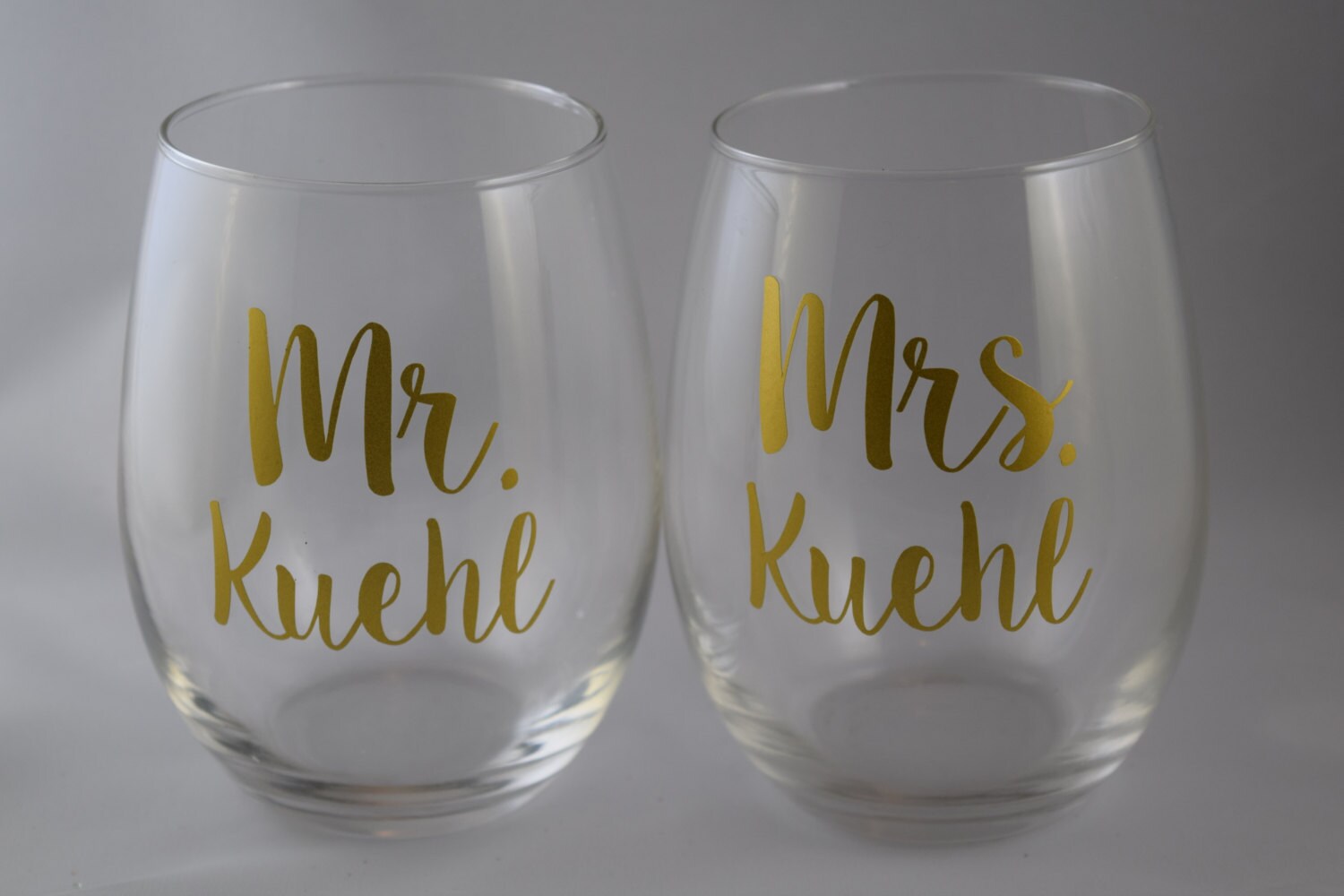 Set Of Two Mr And Mrs T Mr And Mrs Stemless Wine Glasses Etsy