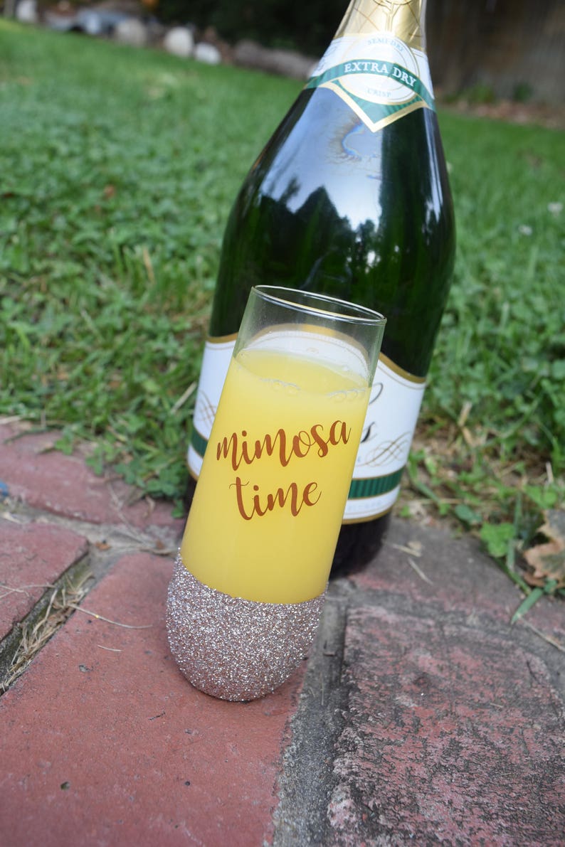 Mimosa Time Mimosa Gift Glitter Champagne Flutes Stemless - Etsy