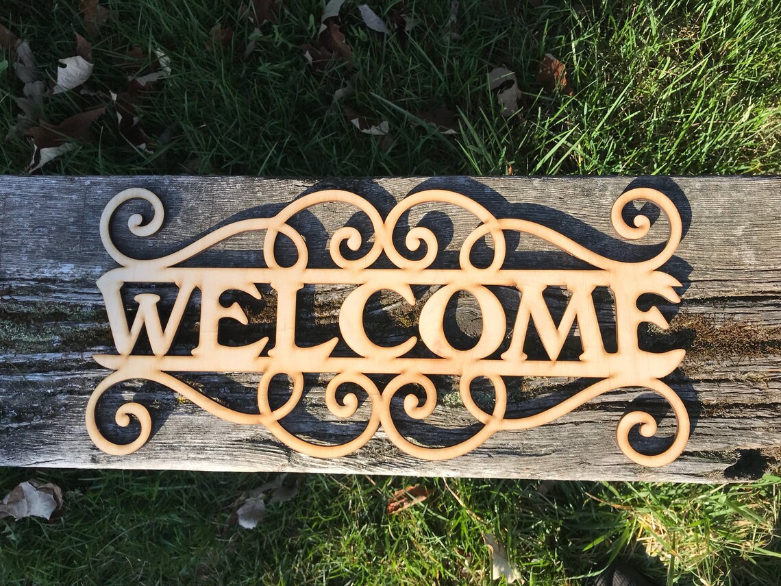Wood Welcome Fancy Wall Sign Cutout | Etsy