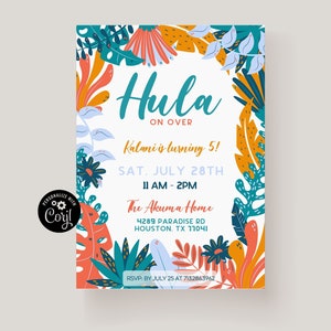 Hula Birthday Party Invitation, Hula Party Invitation Template ...