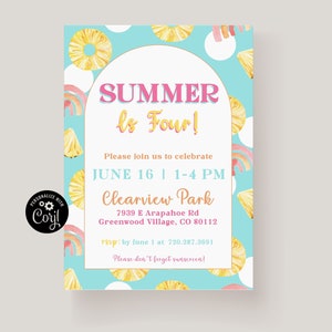 Kids Summer Birthday Party Invitation Template, Printable Summer Party ...