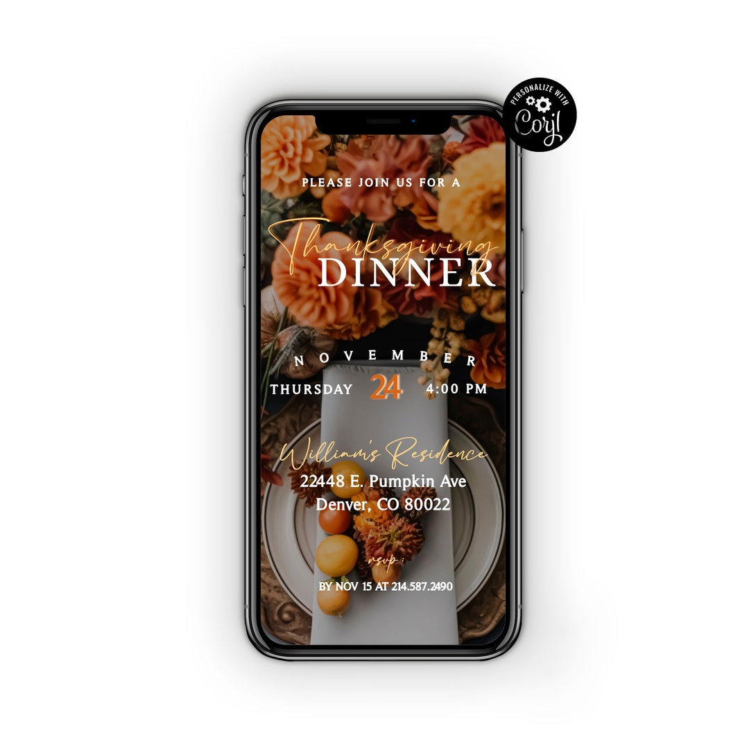 Thanksgiving Dinner Phone Invitation Template: Electronic Text Invite ...