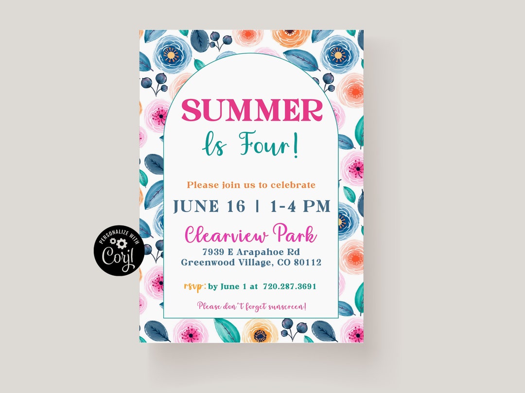Kids Summer Birthday Party Invitation Template, Printable Summer Party ...