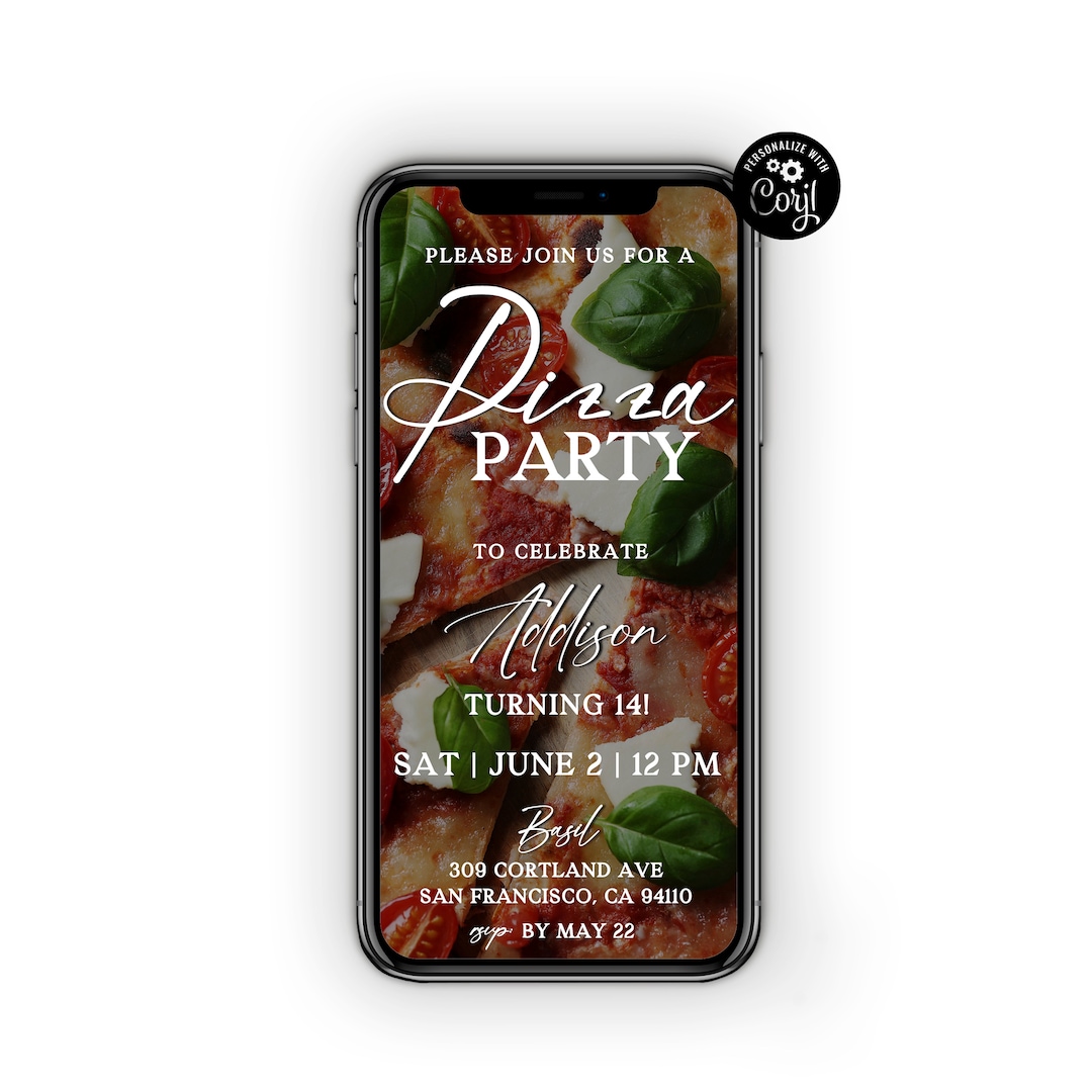 Pizza Party Invitation Template, Editable Pizza Invite, Birthday Party ...