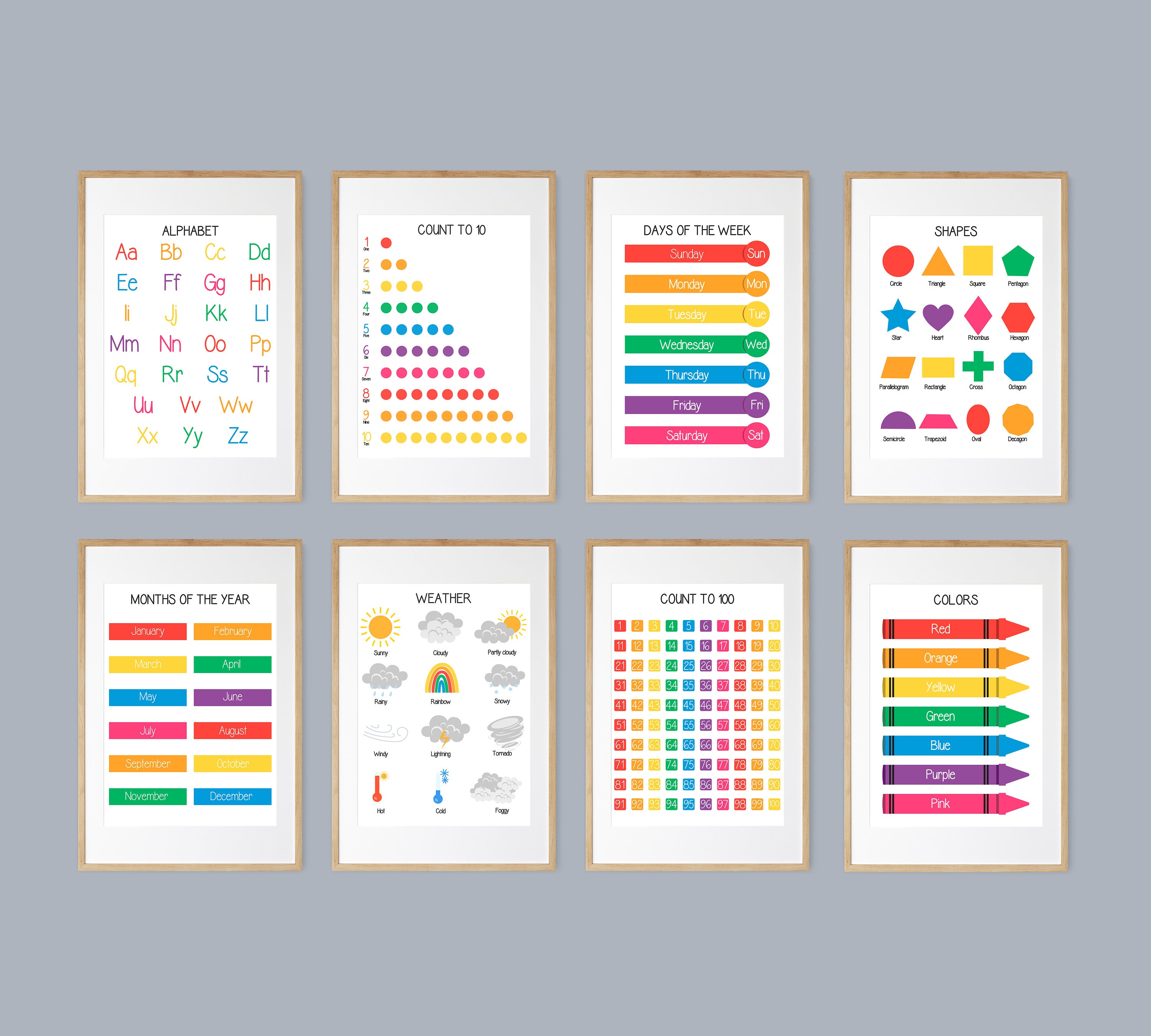 Educational Prints Set of 8 Preschool Posters Classroom - Etsy