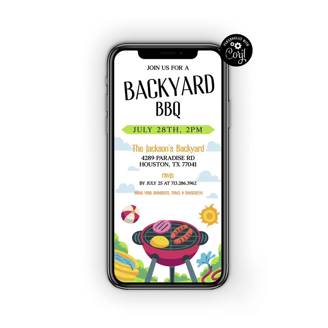 Backyard Bbq Invite, BBQ Invitation Template, BBQ Evite, Summer BBQ ...