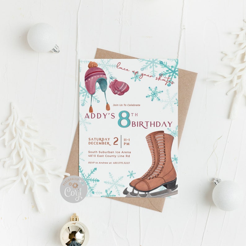 Ice Skating Birthday Party Invitation Kids Birthday Party - Etsy