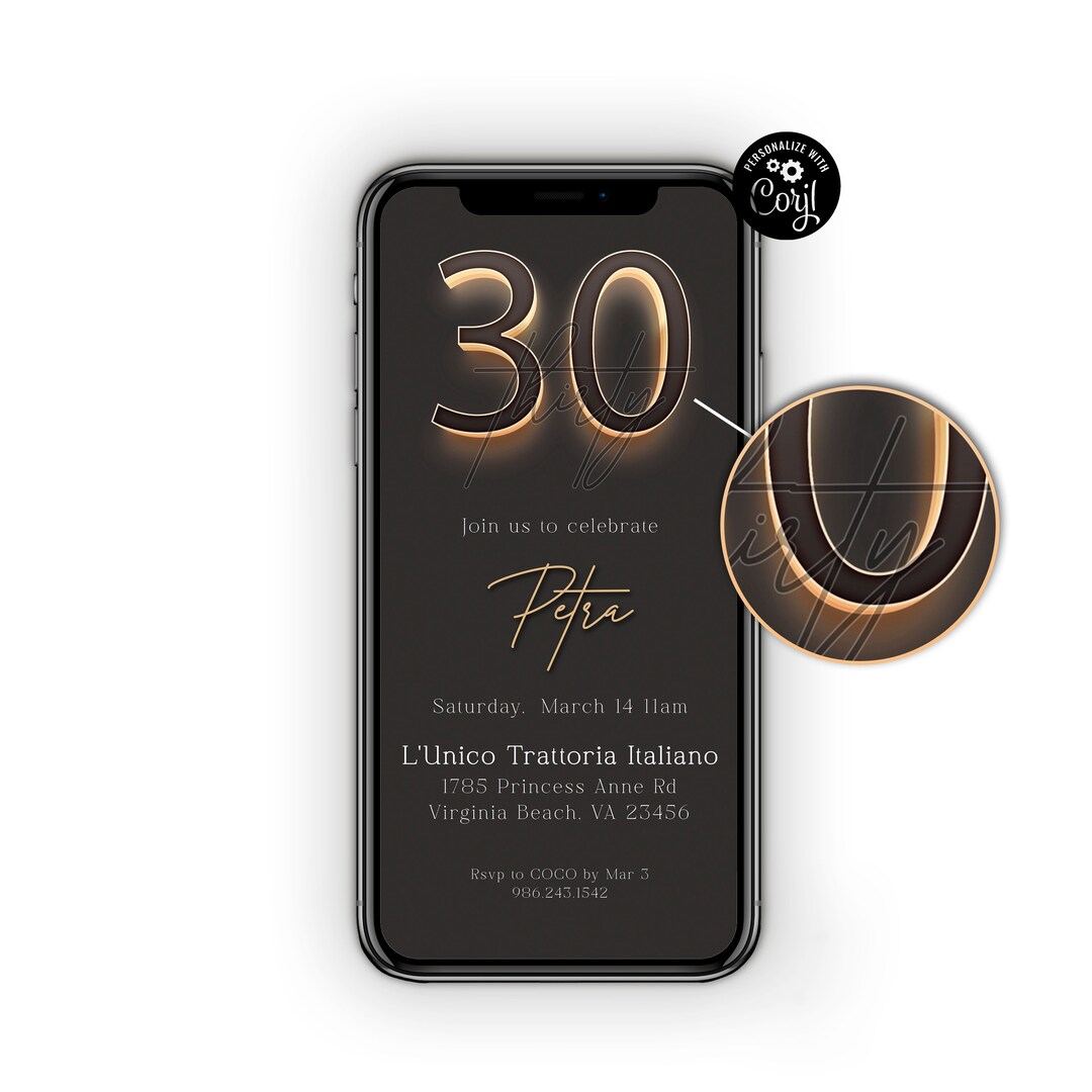 30th Birthday Party Phone Invitation Template, Electronic Invite ...