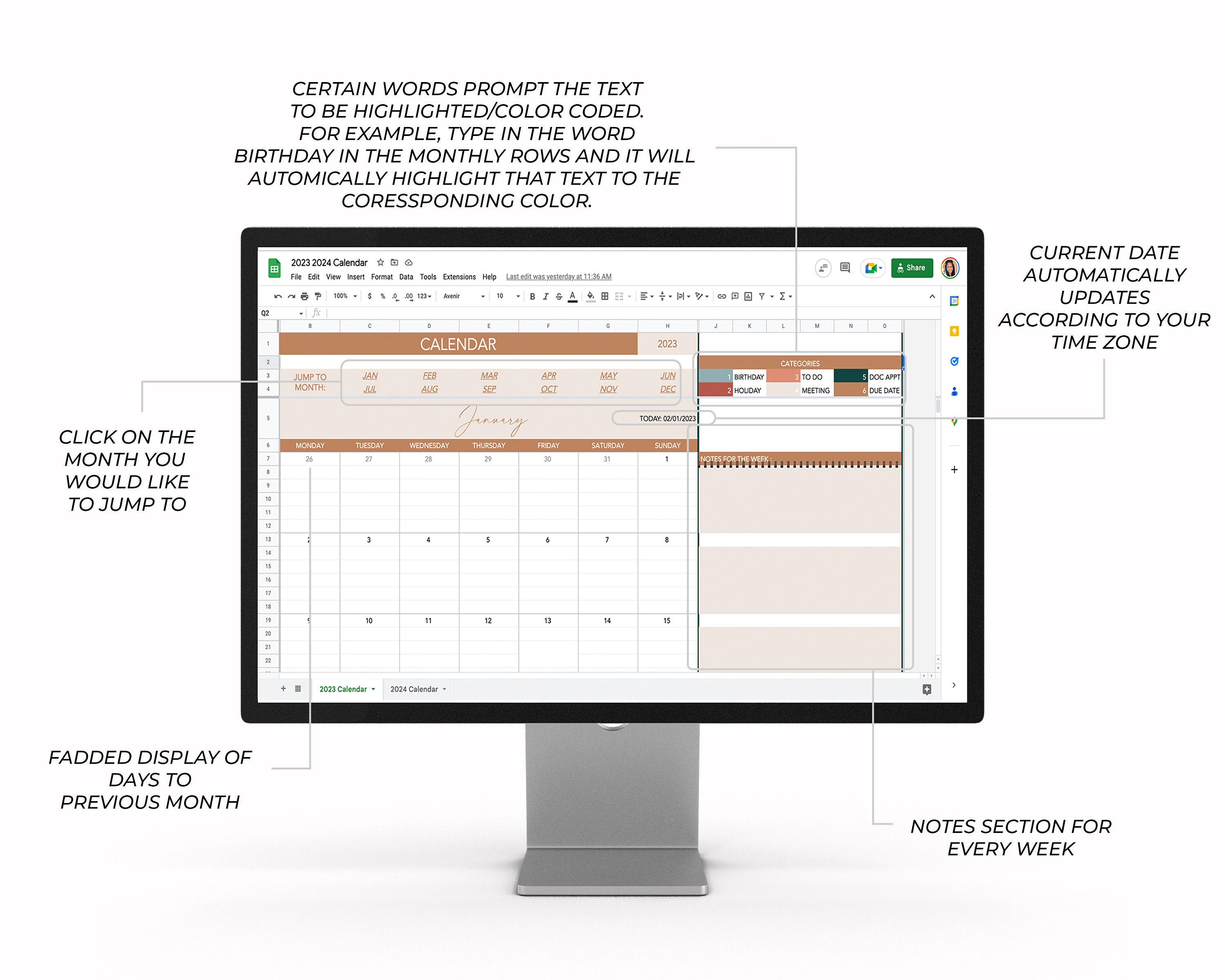 2025-2026 Google Sheets Planner: Continuous Scroll Calendar (digital ...