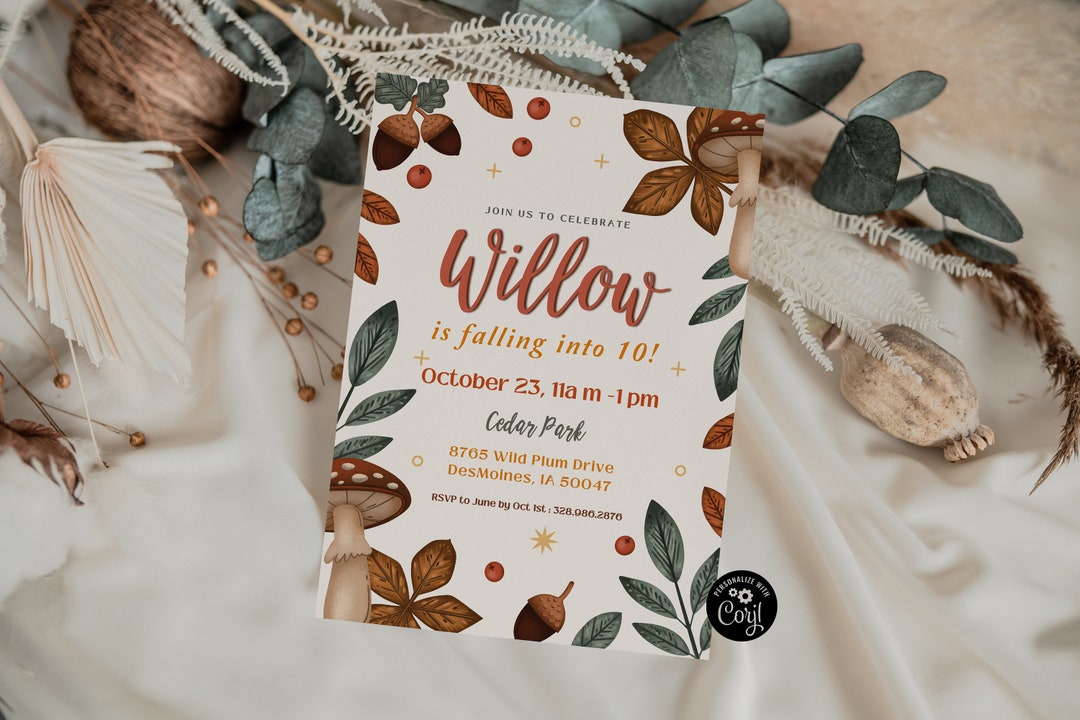 Fall Birthday Invitation Template, Editable Fall Birthday Party ...