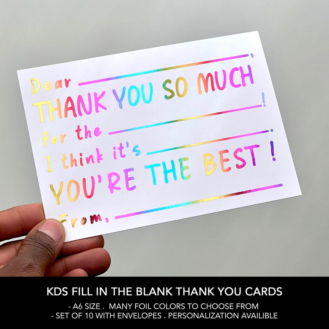 Kids Fill in the Blank Thank You Cards, Children's Stationery Set ...
