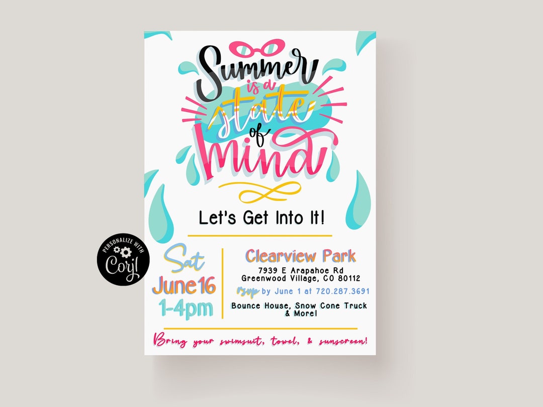 Summer Celebration Invite, Summer Party Invitation, School's Out Party ...