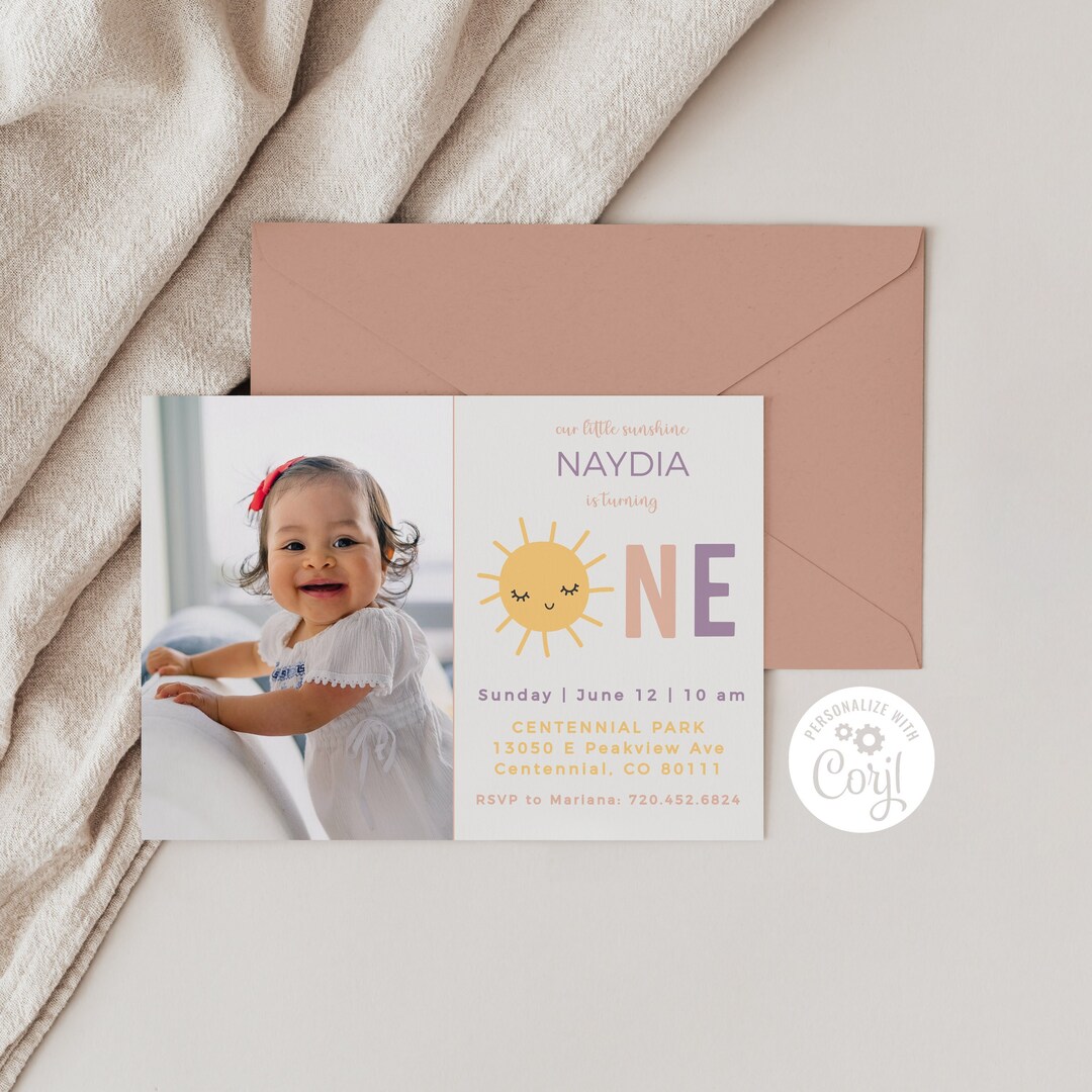 Turning One Birthday Party Invitation Template, Editable Birthday Party ...