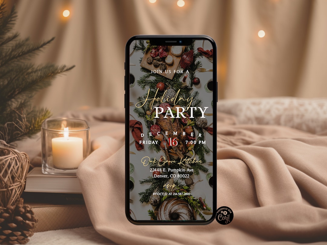 Holiday Party Phone Invitation Template, Happy Holidays Invite ...