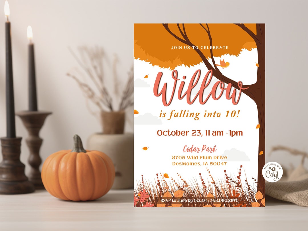 Fall Birthday Invitation Template, Editable Fall Birthday Party ...