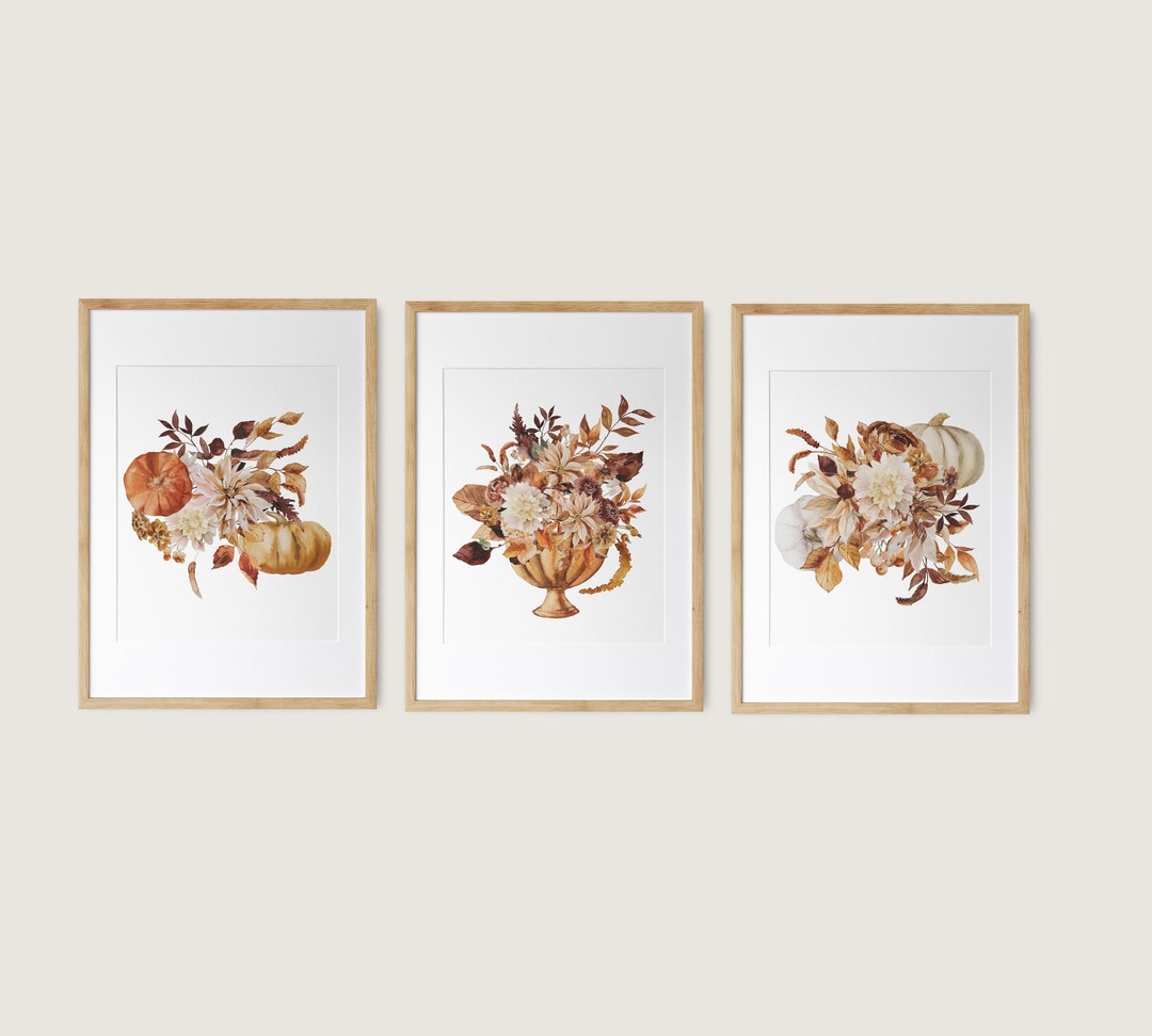 Watercolor Fall Botanical Print Set of 3, Fall Flowers Prints, Fall ...