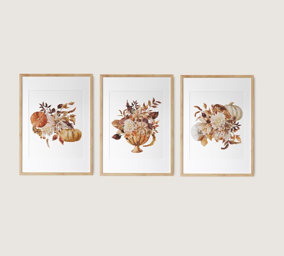 Watercolor Fall Botanical Print Set of 3 Fall Flowers Prints - Etsy