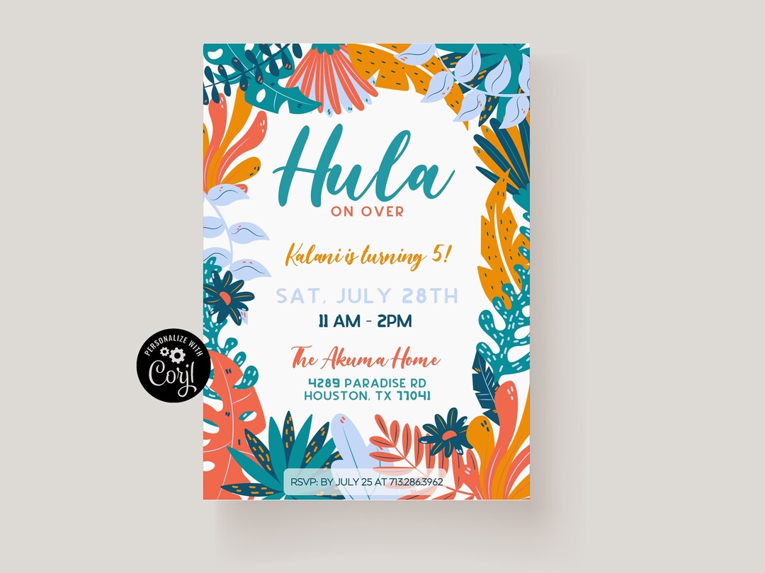 Hula Birthday Party Invitation, Hula Party Invitation Template ...