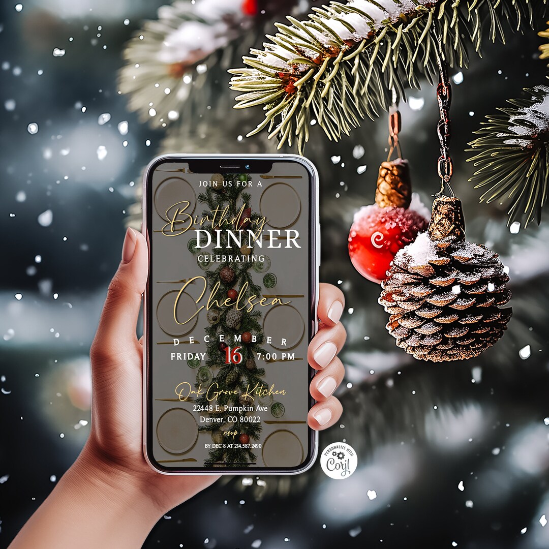 Holiday Dinner Phone Invitation Template: Electronic Christmas Invite ...
