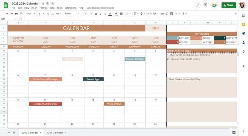 2023-2024 Google Sheets Planner Google Sheet Calendar Google - Etsy