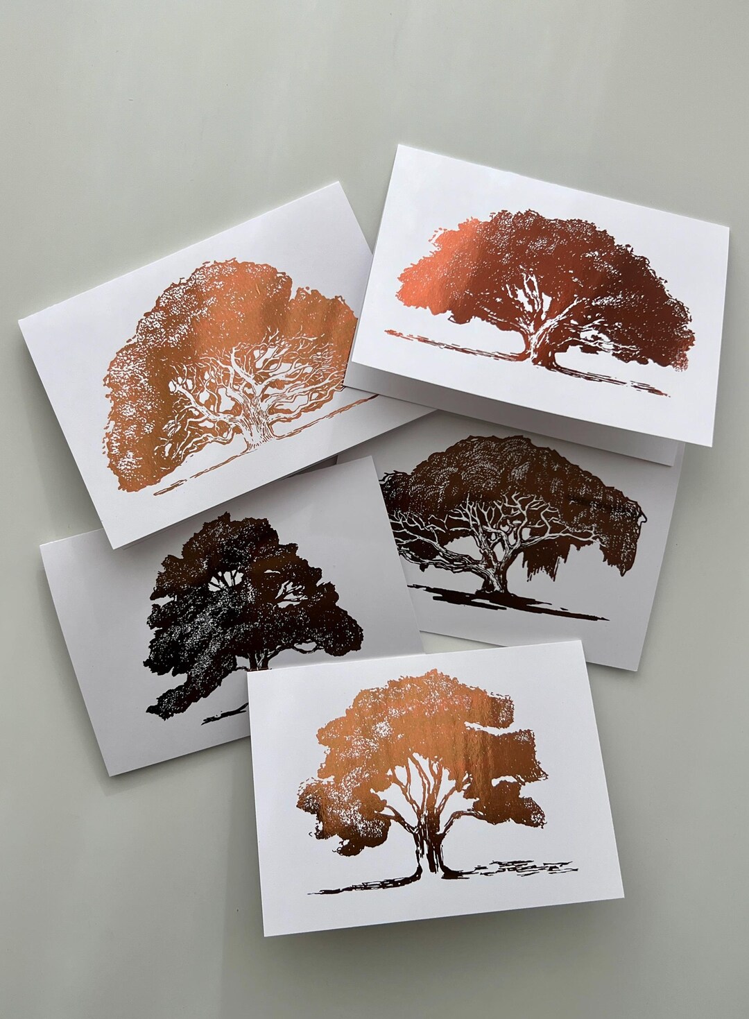 Vintage Trees Card Set, Tree Stationery Set, Foil Greeting Cards, Tree ...