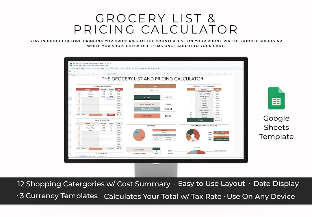 Grocery List & Price Calculator: Google Sheets Tracker (digital) - Etsy