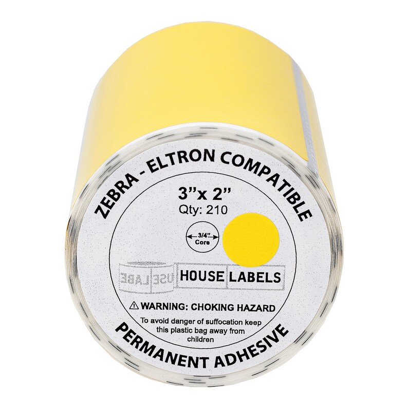 12 Rolls, 3"x2" YELLOW Zebra Compatible Labels on a 3/4" CORE, Mobile ...