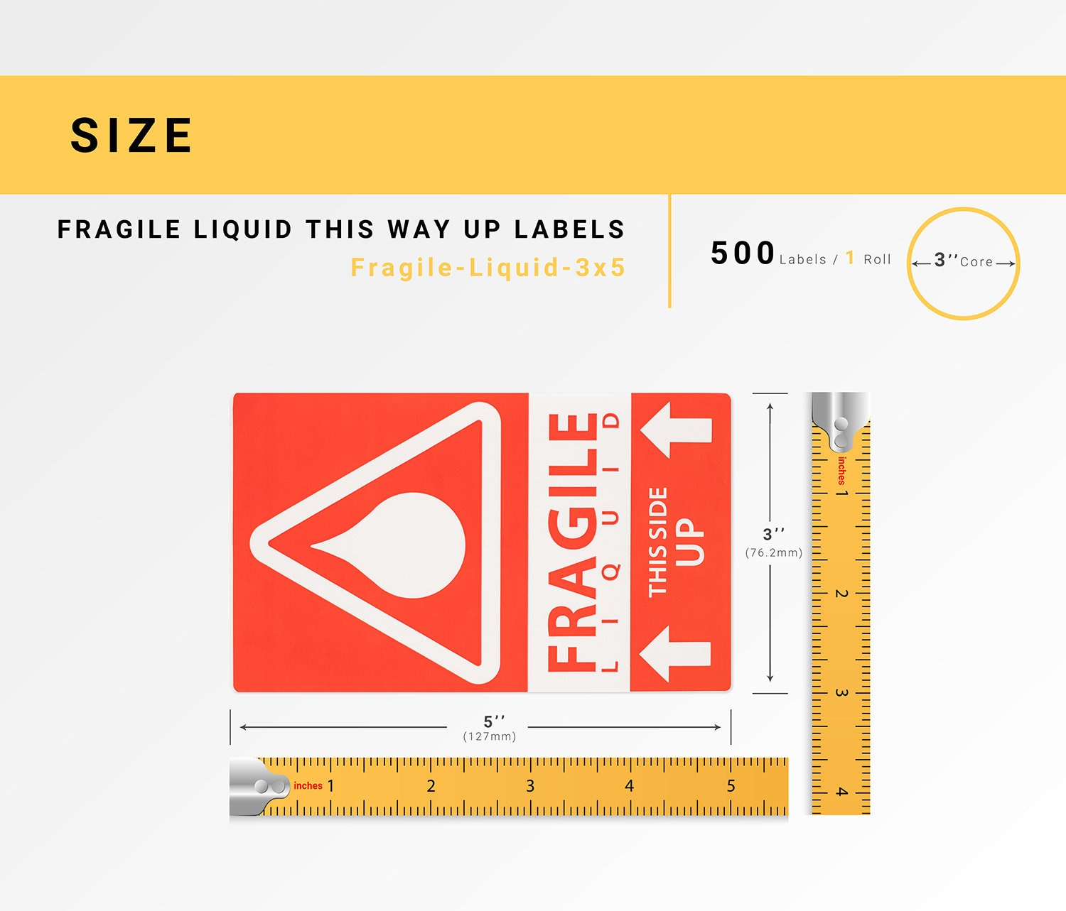 FRAGILE LIQUID This Side up Pre-printed (3 X 5) Labels / Stickers (3" X ...