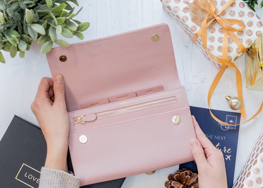 Travel Wallet Women Pink Leather Personalised - Etsy UK