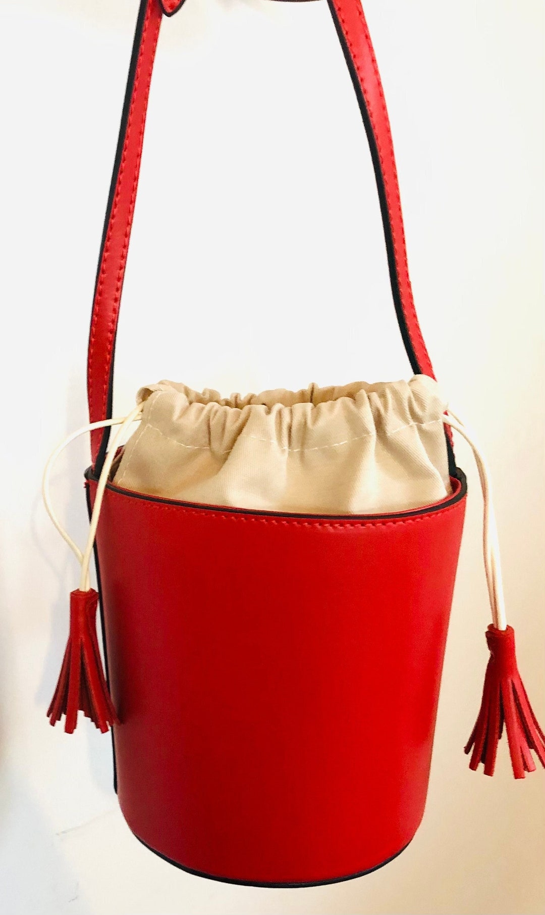 Red Leather Crossbody Bucket Bag - Personalised - Etsy