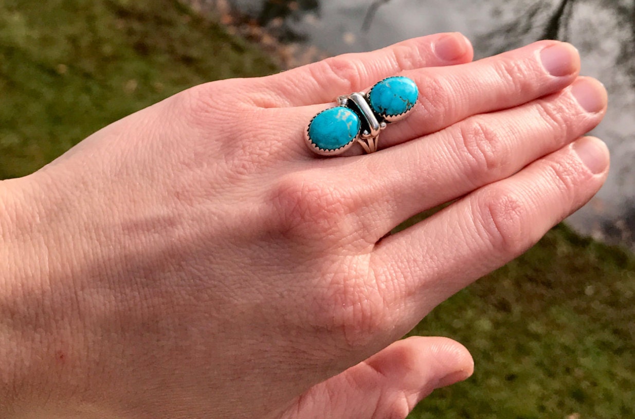 Vintage Robins Egg Blue Turquoise Ring Sterling Silver Two | Etsy