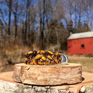 Multi Stone Tigers Eye Cuff Bracelet Sterling Silver Designer Mosaic ...
