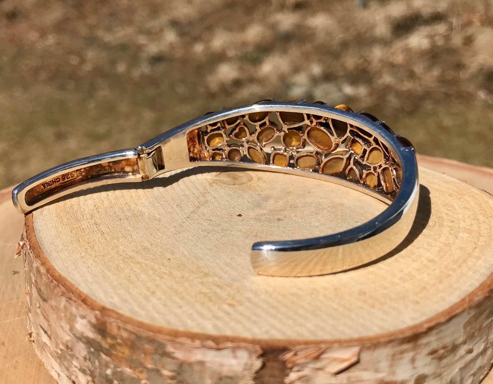 Multi Stone Tigers Eye Cuff Bracelet Sterling Silver | Etsy