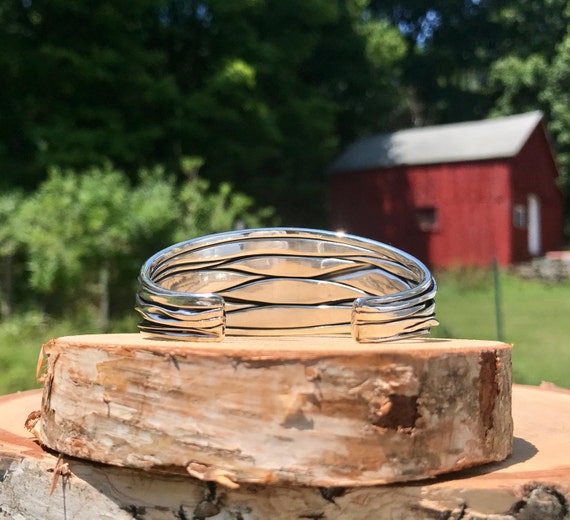 Sterling Silver Fold Formed Cuff Bracelet - 925 Wrink… - Gem