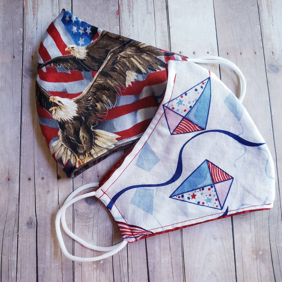4th of July Mask, Eagle and American Flag Face Mask, Two Layer ...