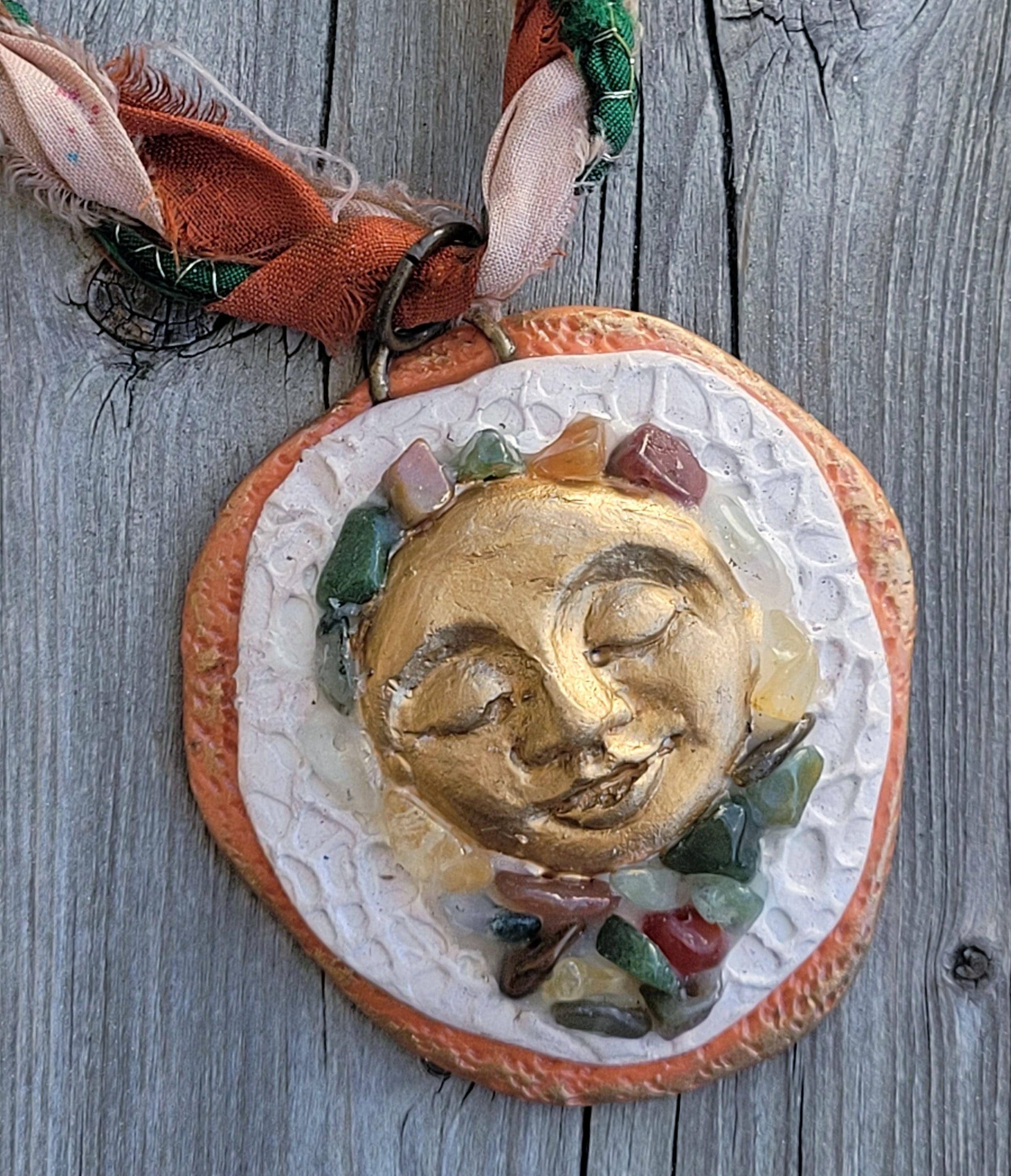 Triple Goddess Moon Face Necklace, Handmade Polymer Clay Jewelry ...