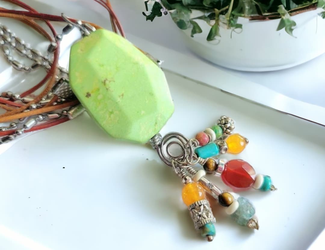 Collier turquoise vert, bijoux bohème, cadeau d'anniversaire pour ...