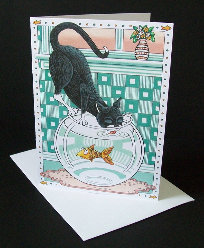 Gulp Funny Cat Card Blank Color Card Cat Lover Card Naughty Cat Card ...