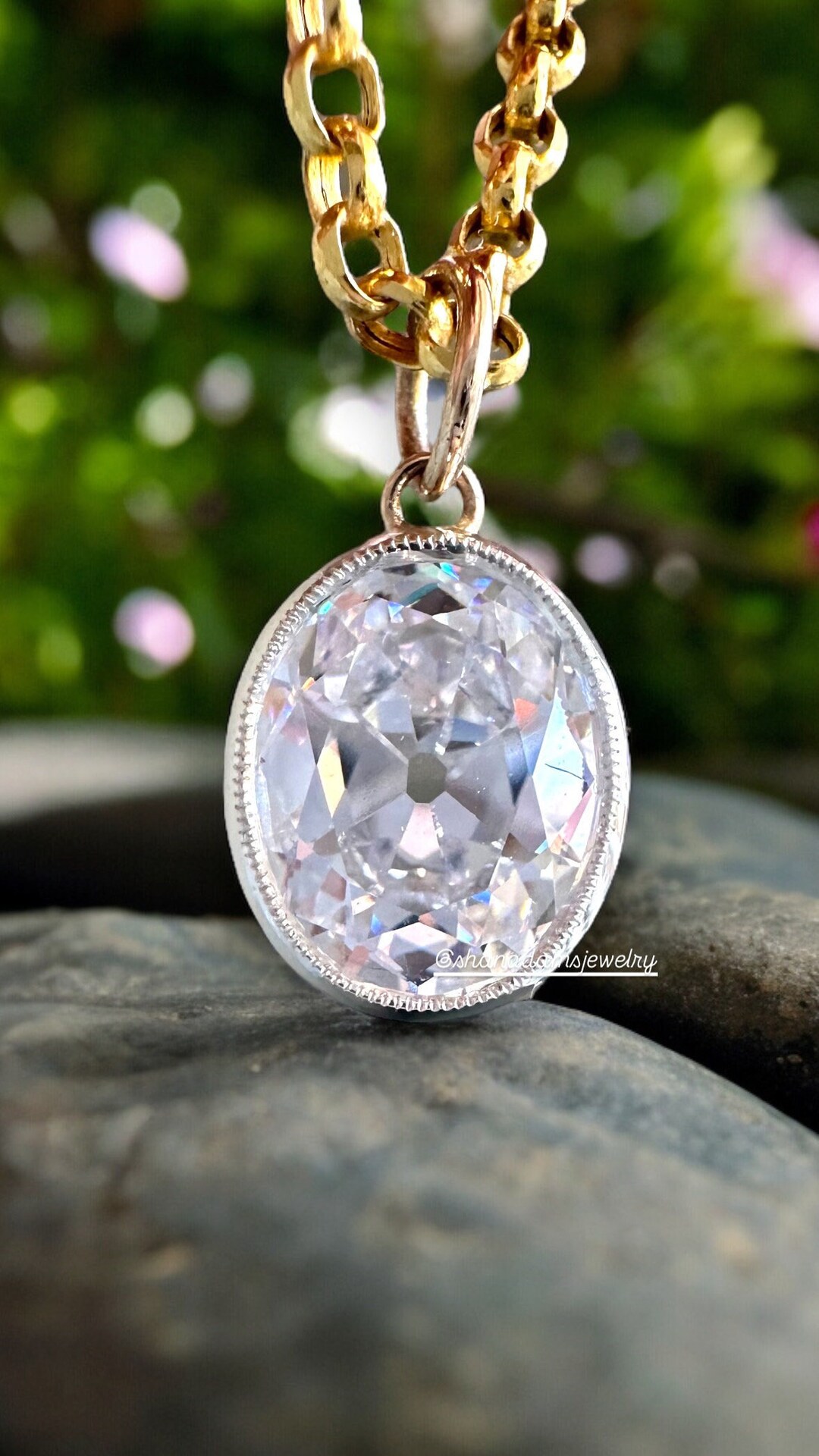 Milgrain Bezel Set Antique Oval Cut Pendant - Etsy