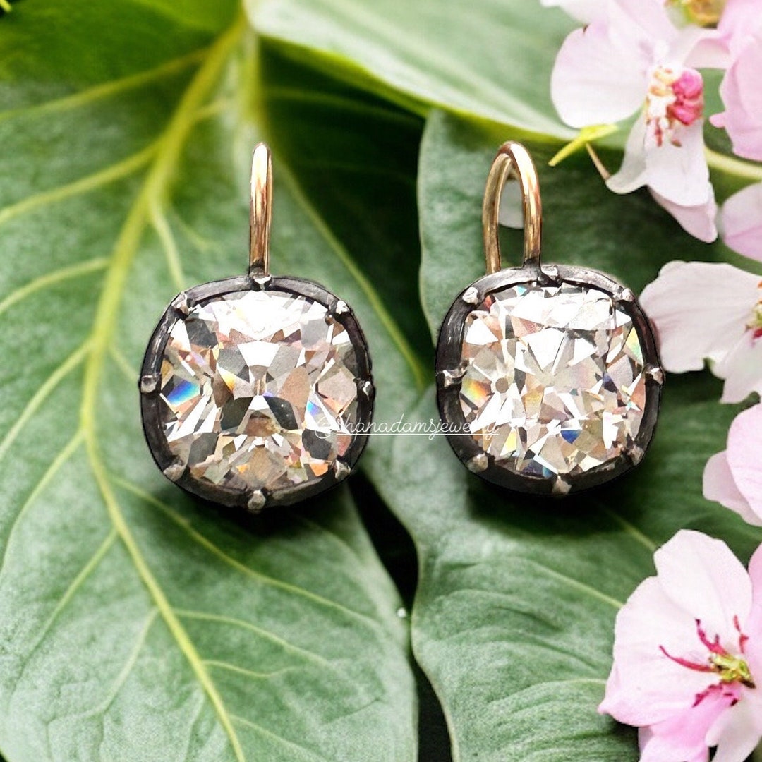 Georgian Victorian Style Cut Down Set Old Mine Cut Cushion CZ Diamond ...