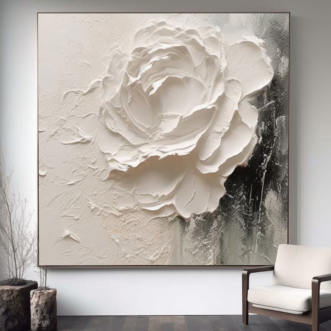 3D White Flower Texture Painting,floral Wall Art,wall Art,boho Wall ...