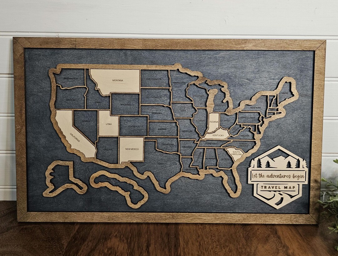 USA Travel Map, Wooden States Map, Travel Tracker, Wedding Gift, Wood ...