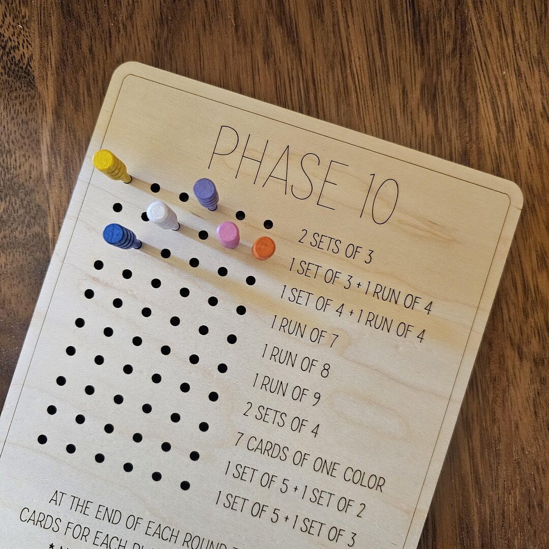 Phase 10 Phase Tracker Board With Pegs, Scorecard, Scoreboard Includes ...