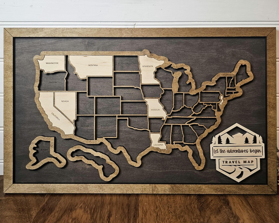USA Travel Map, Wooden States Map, Travel Tracker, Wedding Gift, Wood ...
