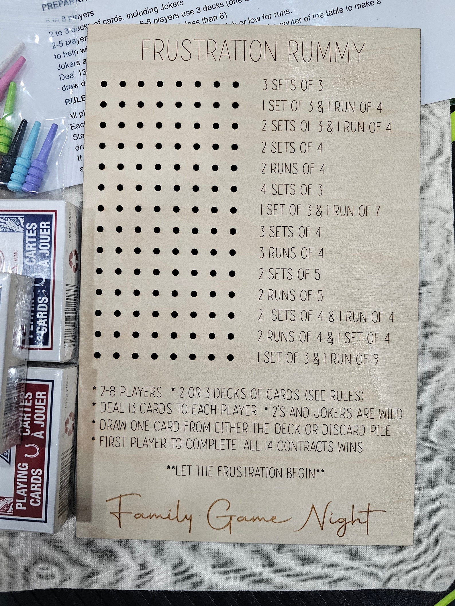 Frustration Rummy Game Board (up to 8 Players) Housewarming Gift ...