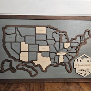 USA Travel Map, Wooden States Map, Travel Tracker, Wedding Gift ...